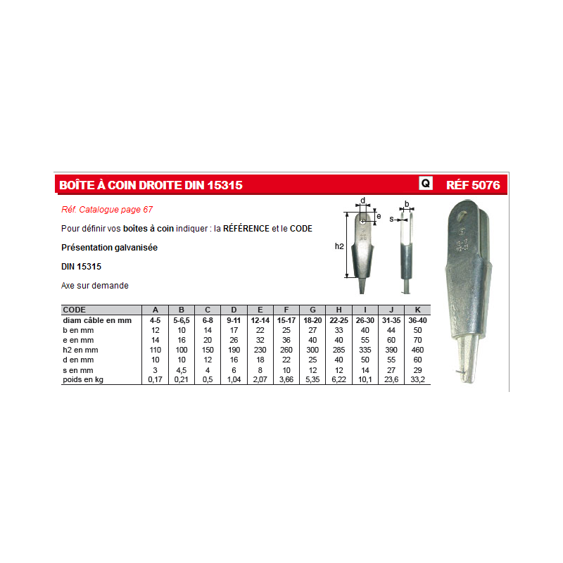 Boîte à coin acier droite DIN 15315