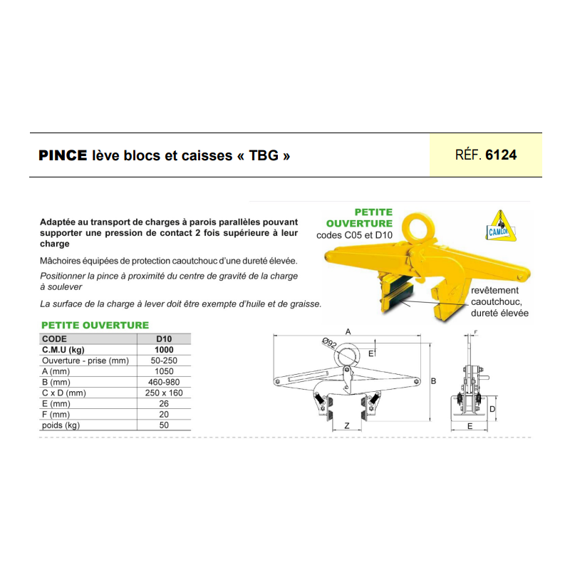 pince lève blocs de pierre, béton ou caisses